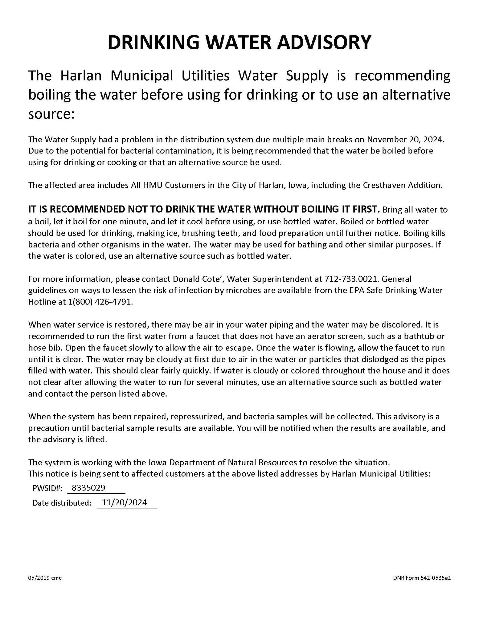 HMU issues a Boil Order for the City of Harlan « KJAN | Radio Atlantic ...