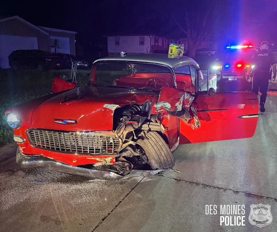 1955 Chevrolet Bel Air hit DMPD patrol car nearly head on overnight ...